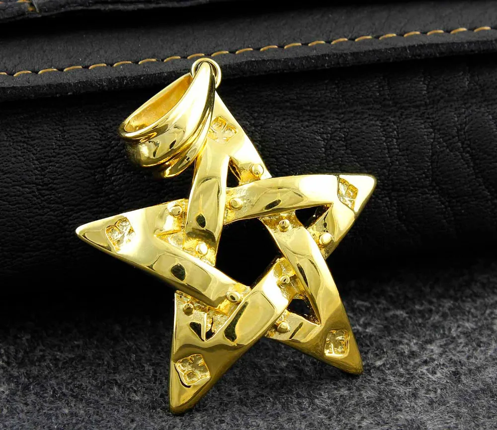 Mens charm Gold Stainless Steel Pentagram Five Star Pendant Pagan/Wicca ...