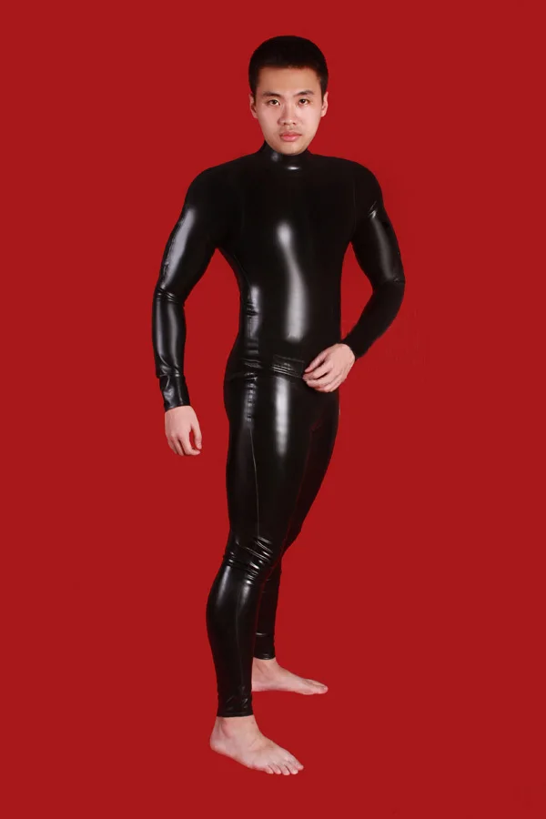Classic Long Sleeves Back Zipper Mens Latex Catsuit Bodysuit In