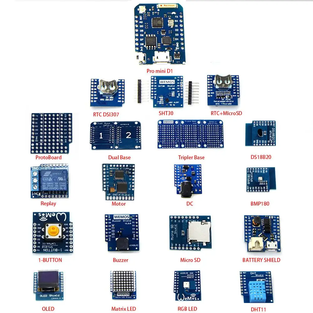 20 EN 1 KITS D1 mini Pro (V1.1.0) learning kit and MINI D1(OLED buzzer ...