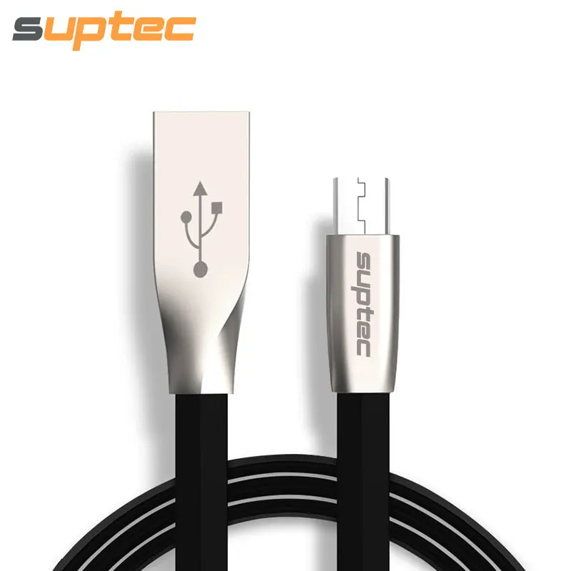 Suptec Micro USB Cable Zinc Alloy Flat Wire Fast Charging Data Sync USB ...