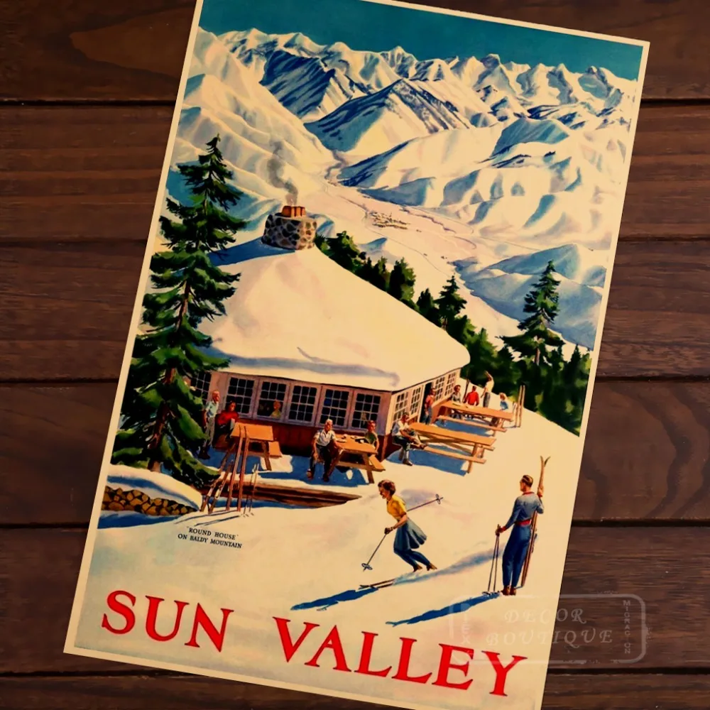 Ski in Austria Sun Valley Map Classic Vintage Retro Kraft Decorative ...