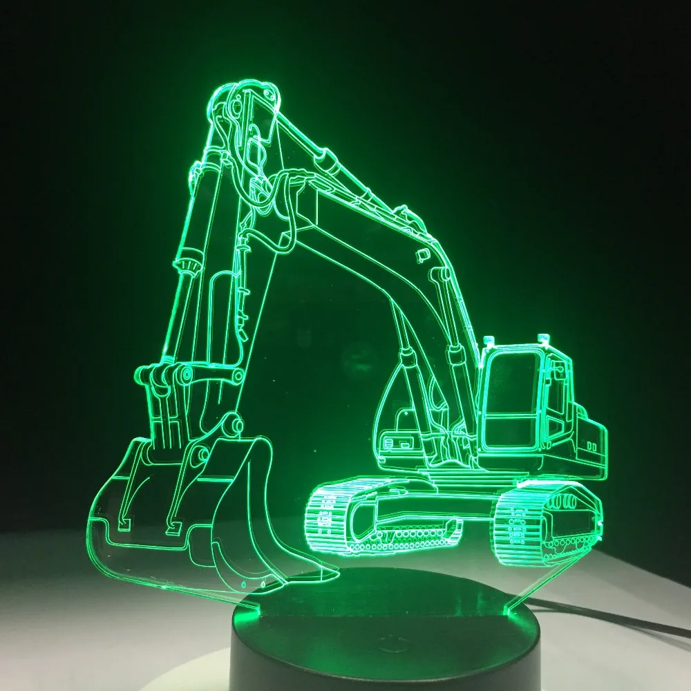 Excavator Car 7 Color Lamp 3D LED Night Lights For Kids Touch USB Table ...