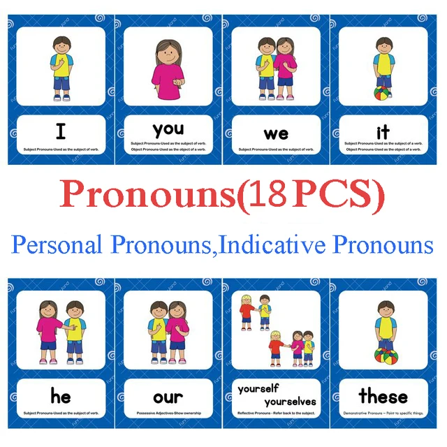 18Pcs English Pronouns Flashcards Pocket Card Personal&Indicative ...