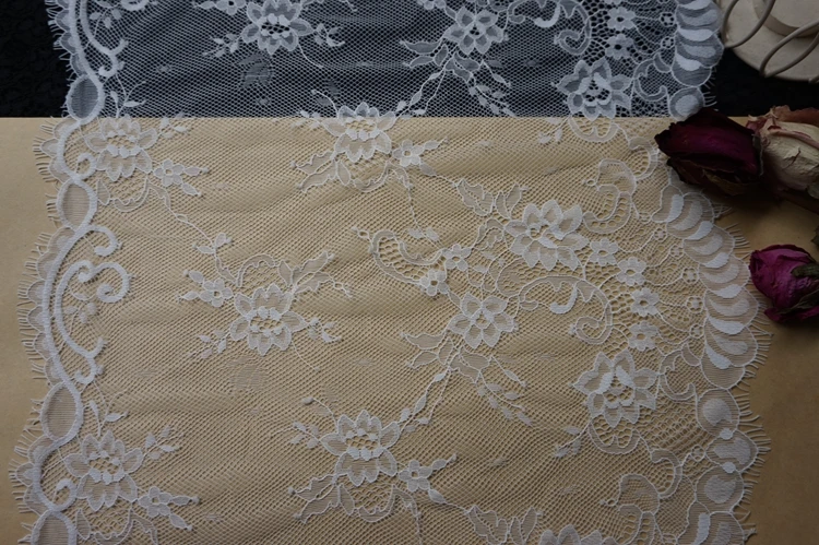 13.8" Wide Elegant Eyelash Lace Trimming In Black/White Double Edged ...