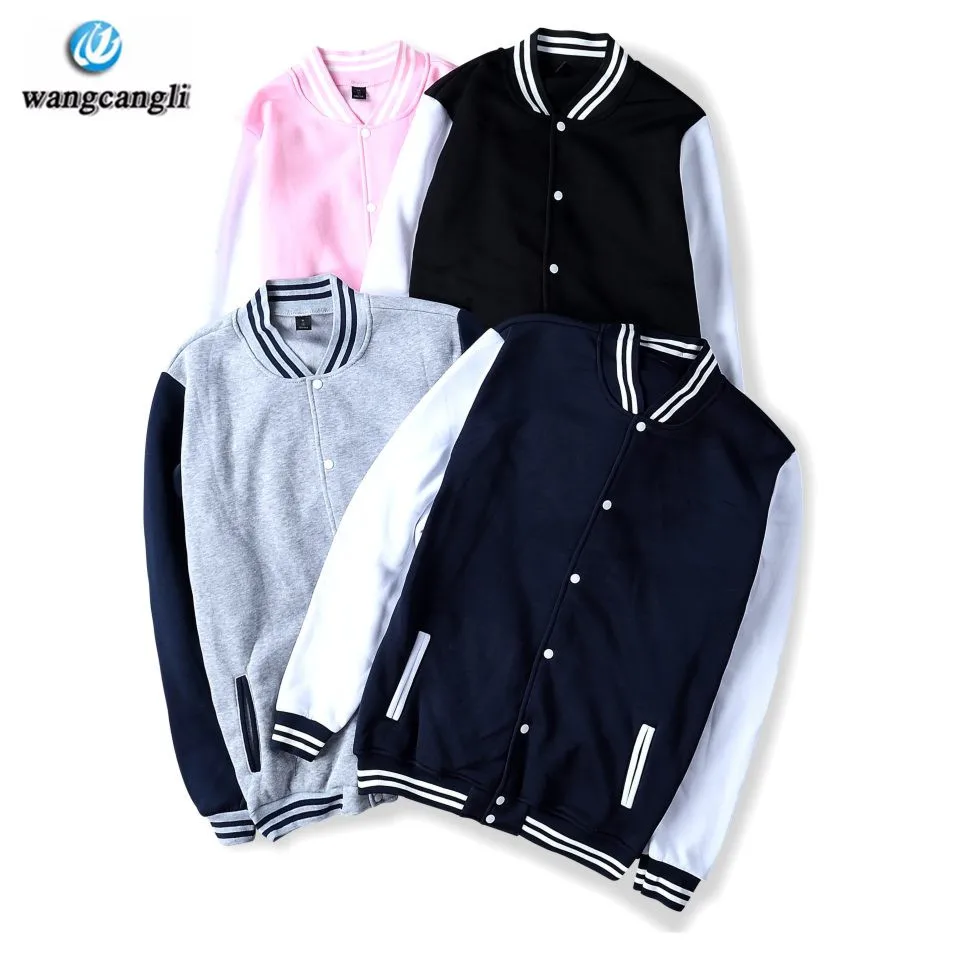 Baseball Jacket Man Solid Color Coat Single Breasted Cardigan Tracksuit ...