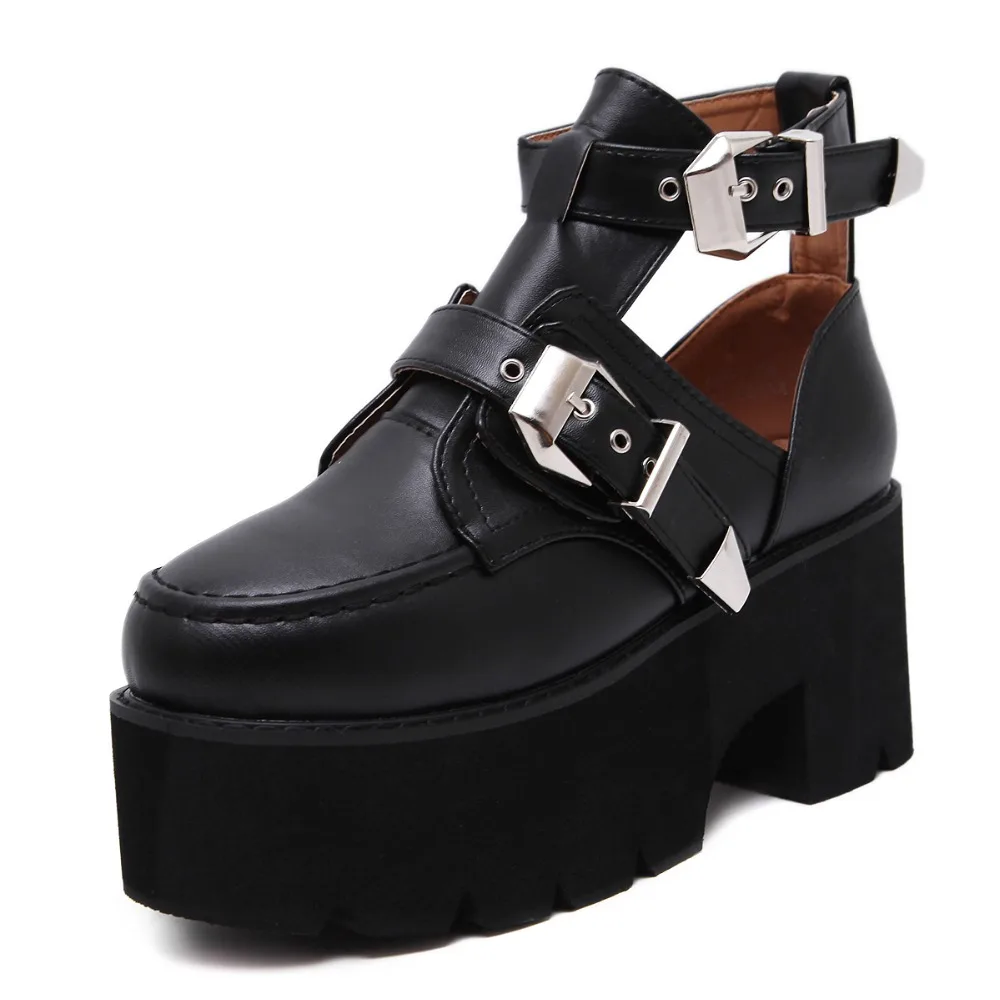 hongyi Preppy Style Student Shoes Rock Metal Buckle Strap Cut Out Ankle ...