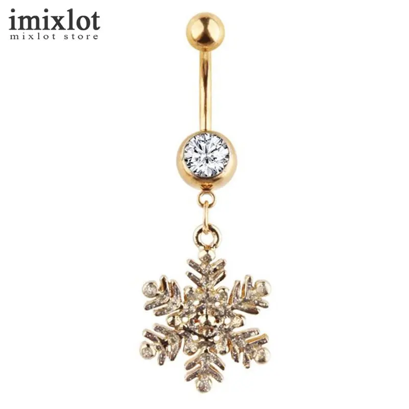 Imixlot Rhonestone Flower Pendant Belly Piercing Ring Stainless Steel ...