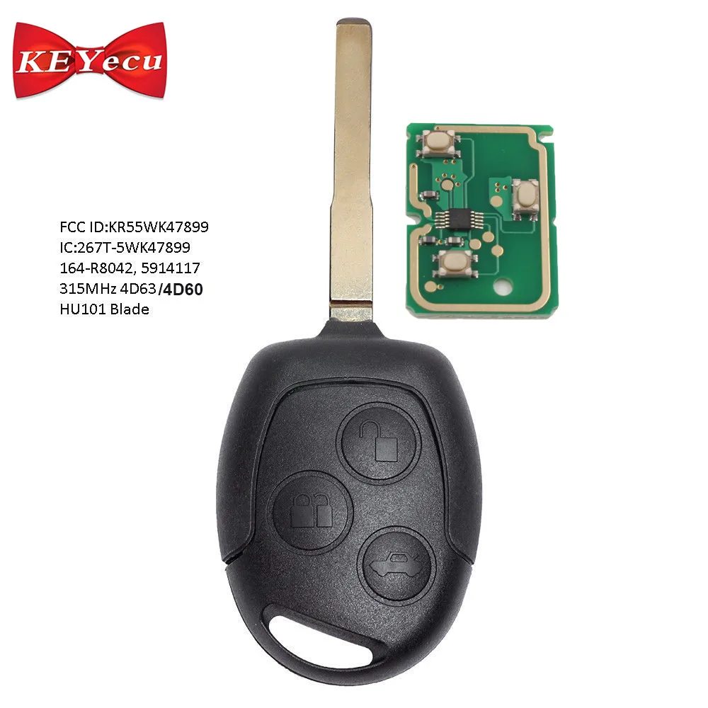 KEYECU Remote Key Fob 3 Button 315MHz With 80Bit 4D60/4D63 Chip for ...