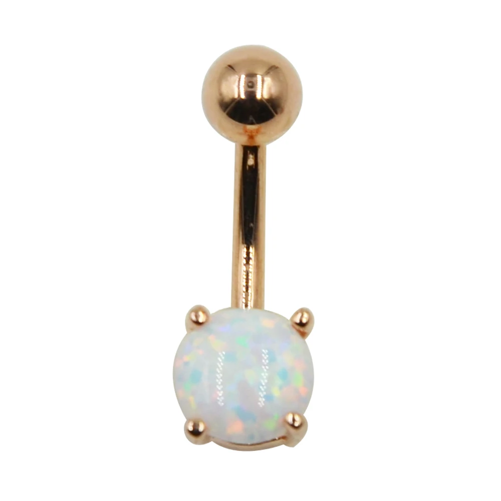 1pc Surgical Steel Rose Gold Prong Setting Opal Stone Belly Button ...