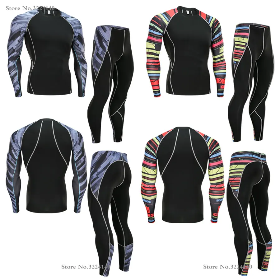 rashguard men MMA Clothing compression suit 2 piece tracksuit men ...