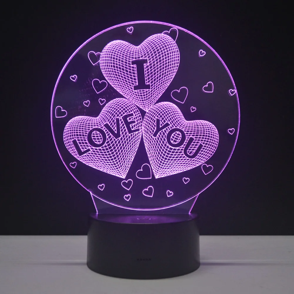 Valentine's Day gifts Night light Hearts 3D Table Lamp LED 7 Colores ...