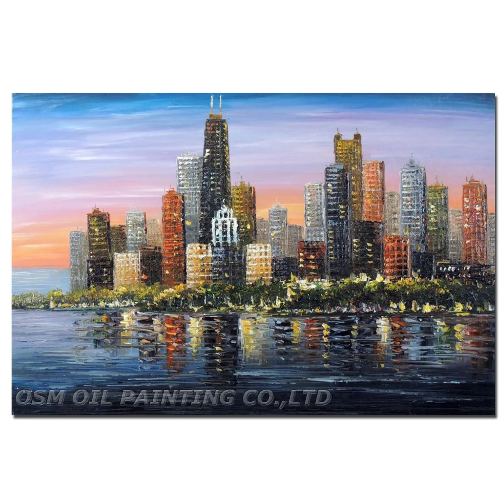 Professional Artist Pure Hand painted Impression Chicago Skyscrapers ...