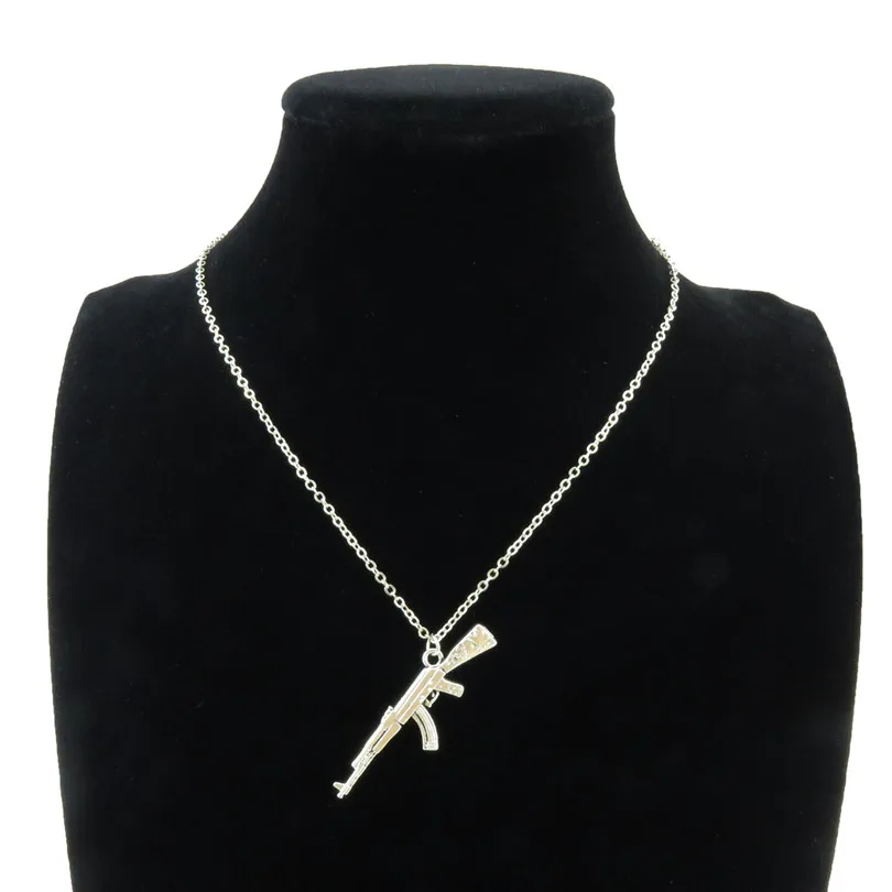 Silver Rifle Gun Pendant 18 Inch Chain Military Style - Military Shopping