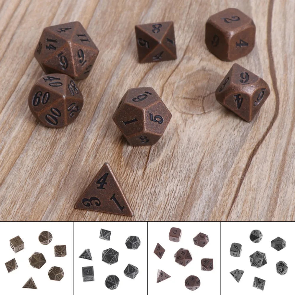 1 Sets Metal Gaming dice 7 Dices D4 D6 D8 D10 D% D12 D20 for Board ...