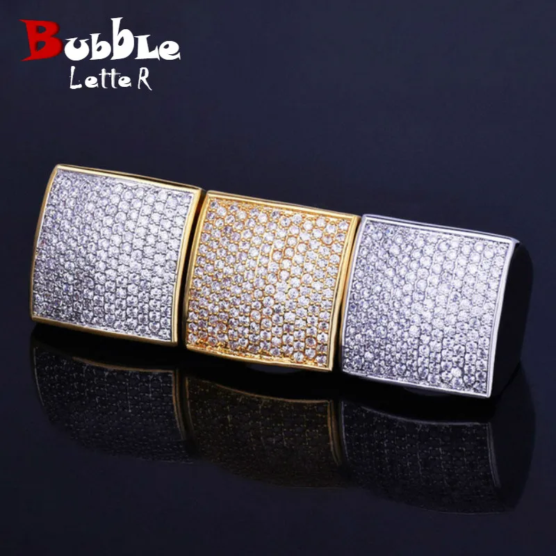 Bling Men's AAA+Zircon Ring Gold Color Copper Material Fashion Hip Hop ...