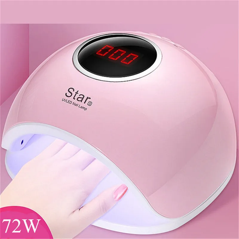 72W Pro Nail Manicure Machine Pink Round Star 5 LED Light UV Lamp For ...