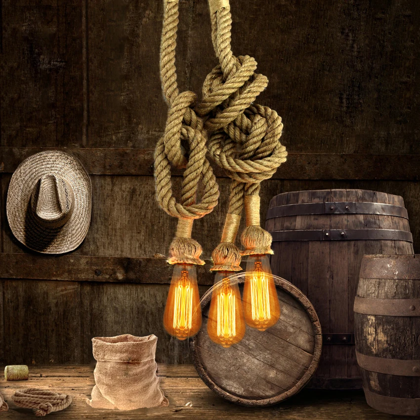 Vintage Rope Pendant Lamp Creative Pendant Lights Edison Bulb Vintage ...