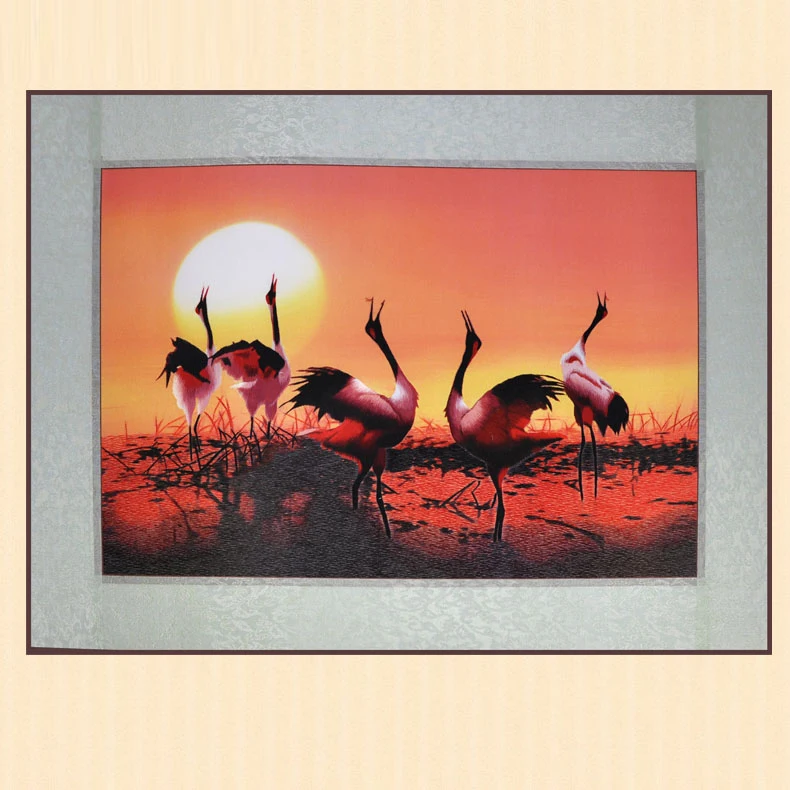 Gooogu Suzhou Sunrise flying crane embroidery painting soft frameless ...