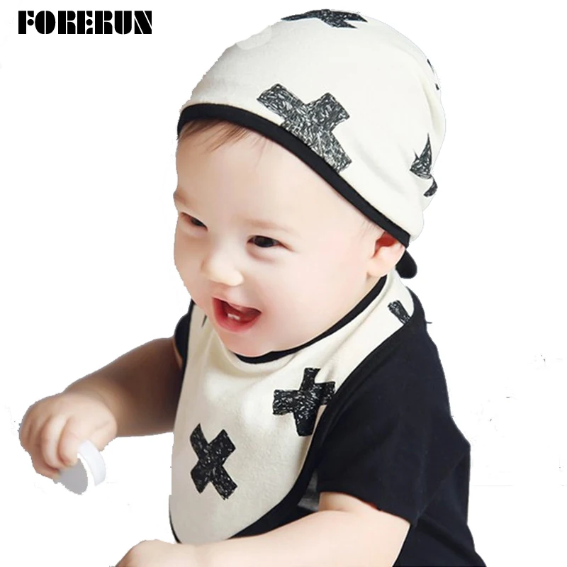 2018 New Baby Hat Bib Set White Button Style Bib with Plus Print Kids ...