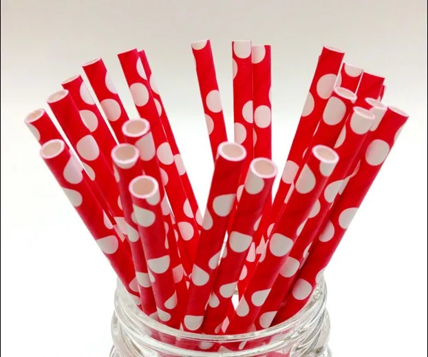 Buy 100pcs Disposable Polka Dots Art Paper Straws