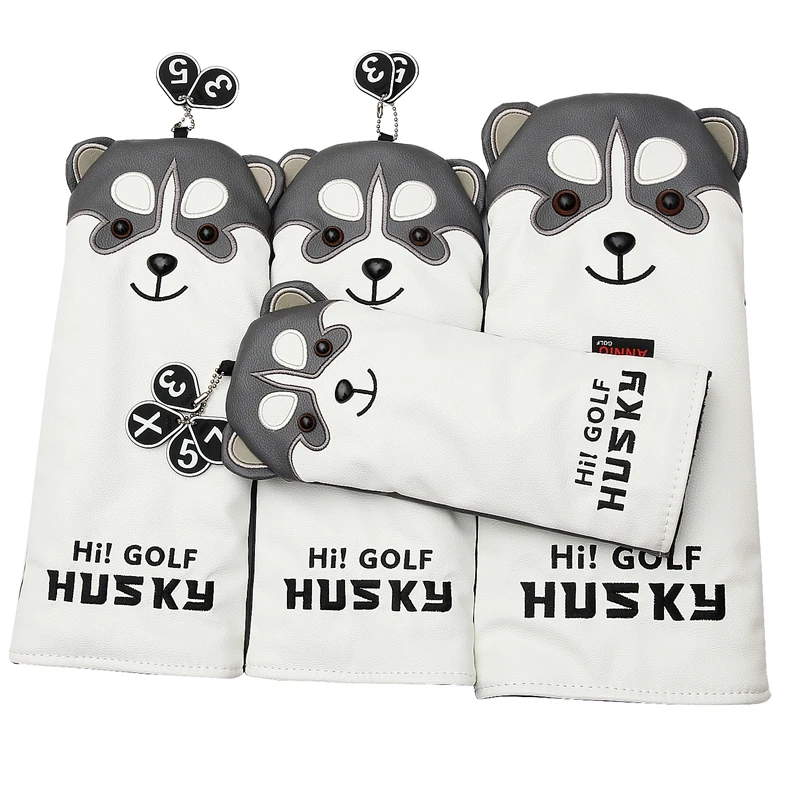 Lovely Husky Golf Driver Head Cover Cartoon Animal #1 #3 #5 #7 Woods PU ...