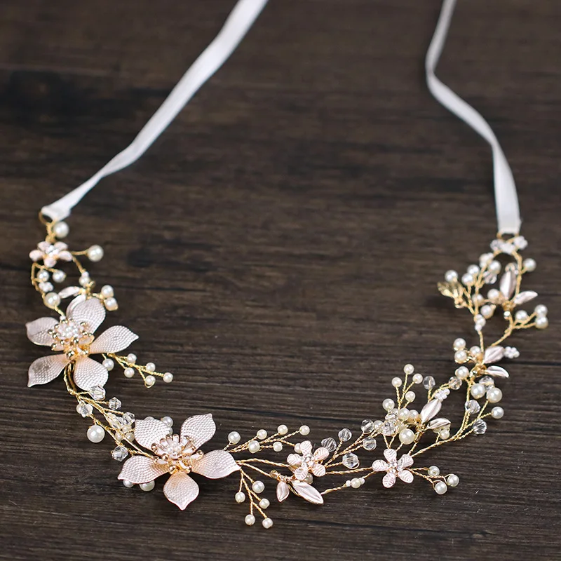 Flowers Pearl Beads Bridal Headband Wedding Soft Hairbands Flower Hair