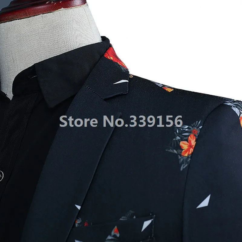 Tide Men Navy Blue Floral Print Fashion Casual Suits Singer Theater ...