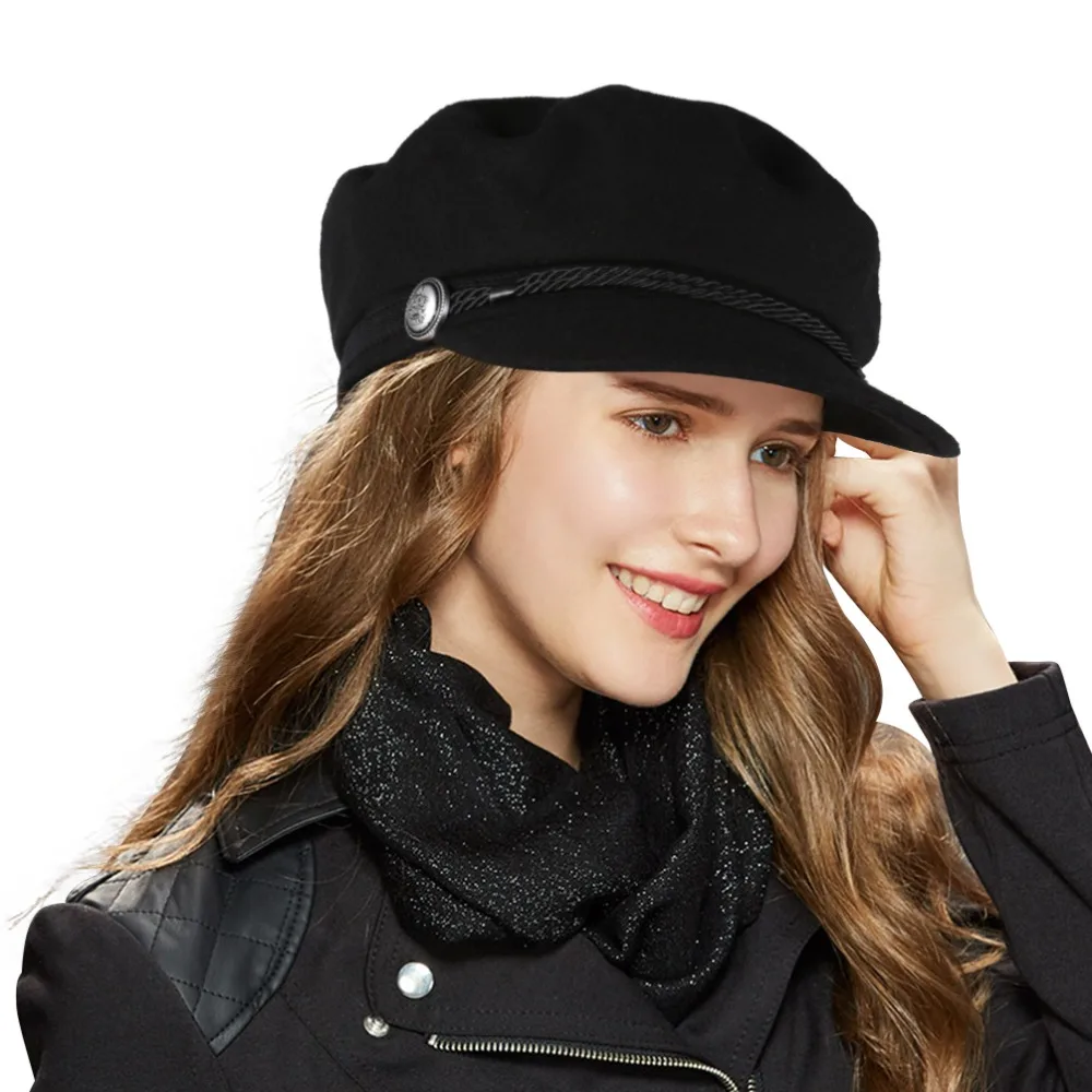 VBIGER Fashion 2017 Black Hat Women Casual Rope Flat Cap Elegant Autumn VBIGER Fashion 2017 Black Hat Women Casual Rope Flat Cap Elegant Autumn