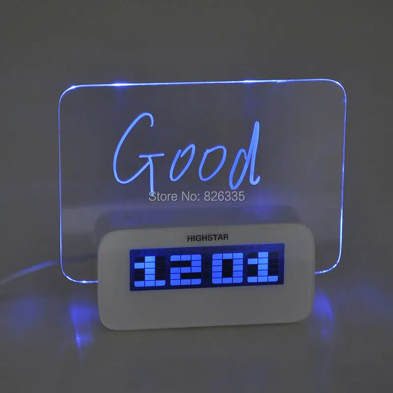Acrylic LED Light Fluorescent Message Board Digital Alarm Clock ...