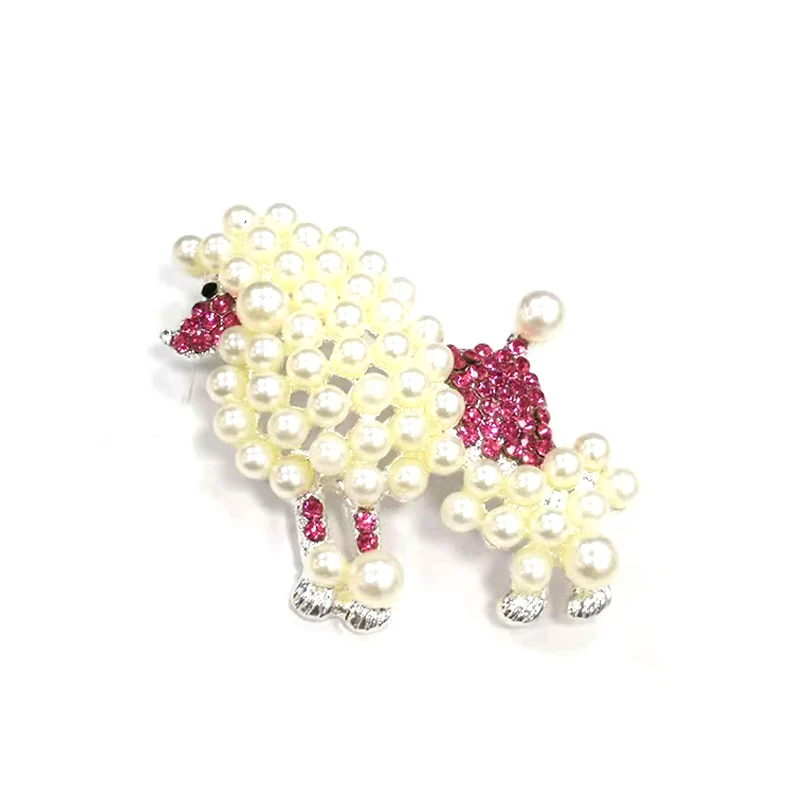 Free Shipping Cute Pearl Rhinestone Poodle Dog Rhinestone Animal Pin ...