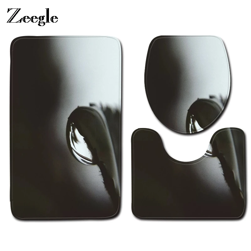 Zeegle Water Drop Pattern Bathroom Toilet Cover Rug Bath Foot Pad Anti ...