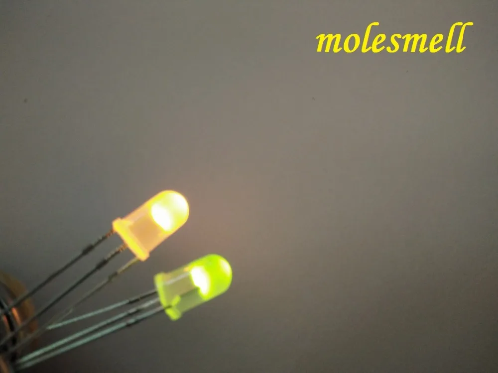 100pcs 5mm Diffused Dual Bi-color Yellow/green Bright 3-pin Led Common ...