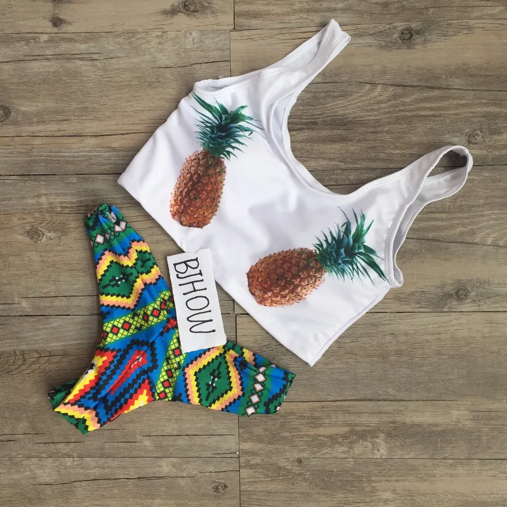 2016 New Style Tank Bikini Set Printed Pineapple Bikini Tank Top