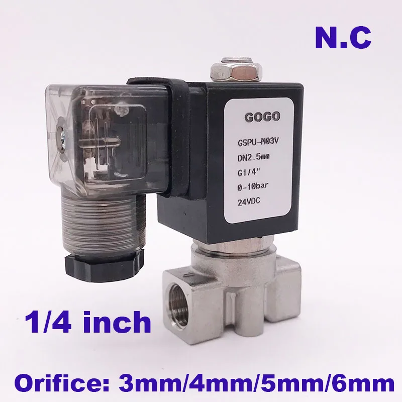 GOGO 0-16bar/10bar/5bar/3bar 2 way SS304 water solenoid valve normally close Port G1/4" Orifice ...