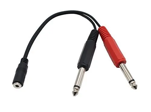 3.5mm (Mini) 1/8 TRS Stereo Female to 2 Dual 1/4 Inch 6.35mm Mono TS Male Y Splitter Cable 20cm ...