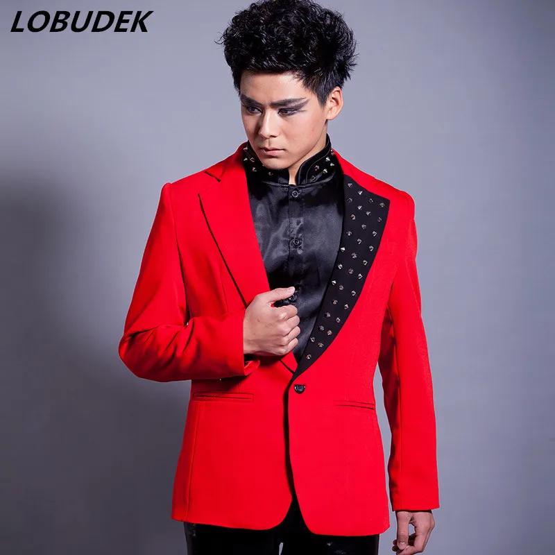 Men-Punk-Singer-Stage-Costume-Red-Rivet-Cotton-Suit-Jacket-Fashion-Fit ...