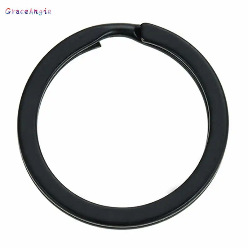 GraceAngie 20pcs 25 32mm Matte Metal Key Chains Flat Black Color Round ...
