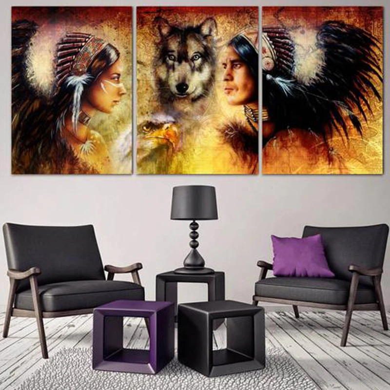 3 piece HD print canvas wall art native american beauty canvas painting ...