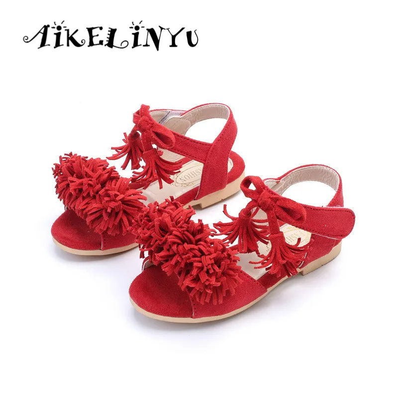 2018 New Summer Girls Shoes Sandals Kids Tassels Red Princess Shoes ...