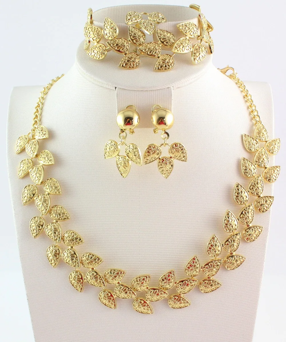 Free shipping fashion jewelry set women gold Color leaf necklace ...