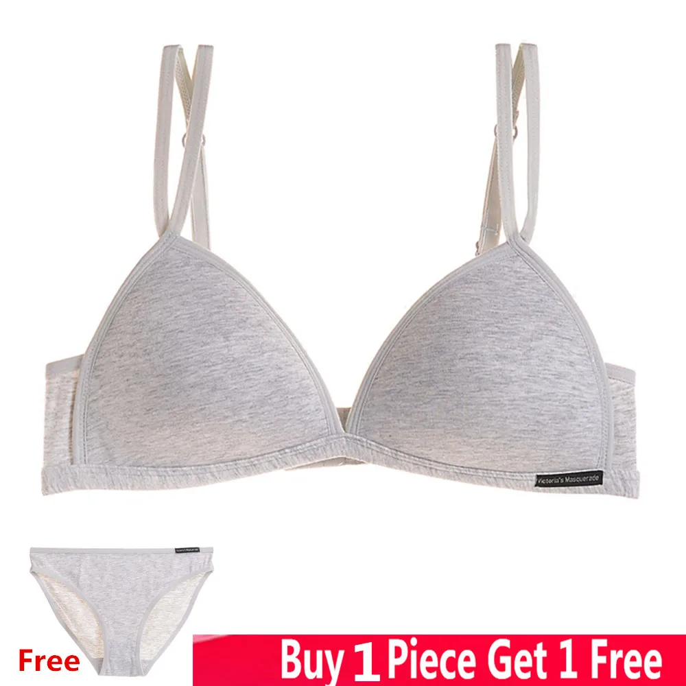 Cotton no WIRE FREE BRA solid color thin bra triangle cup bra|Bras ...