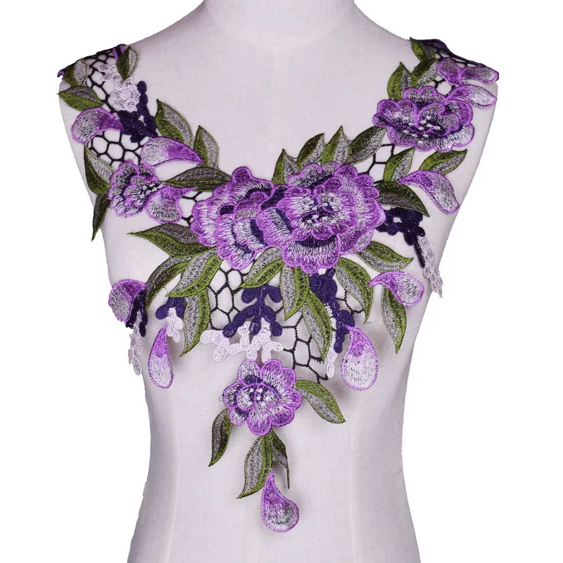 1PC Embroidered Fabric Flower Lace Sewing Applique Lace Neckline Collar ...