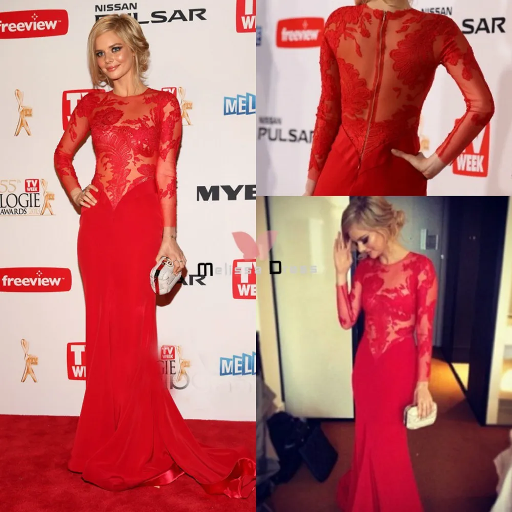 Latest 2014 Fashionable Lace Top Splice Red Lace Mermaid Evening Dress