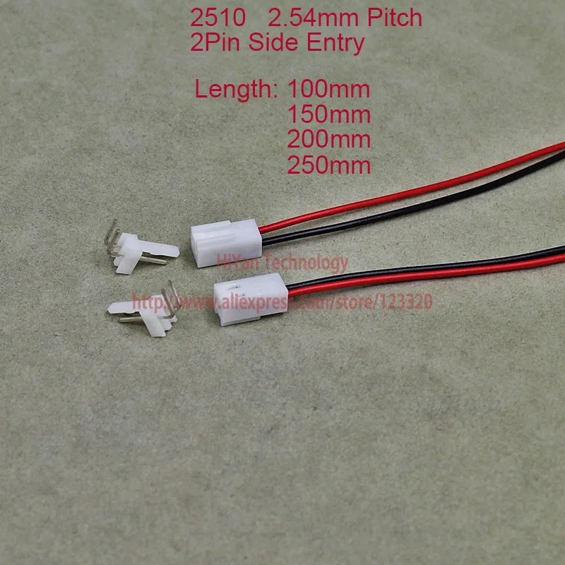 1000sets 2510 2.54mm Pitch Side Entry 2Pin Connector 100mm To 250mm ...