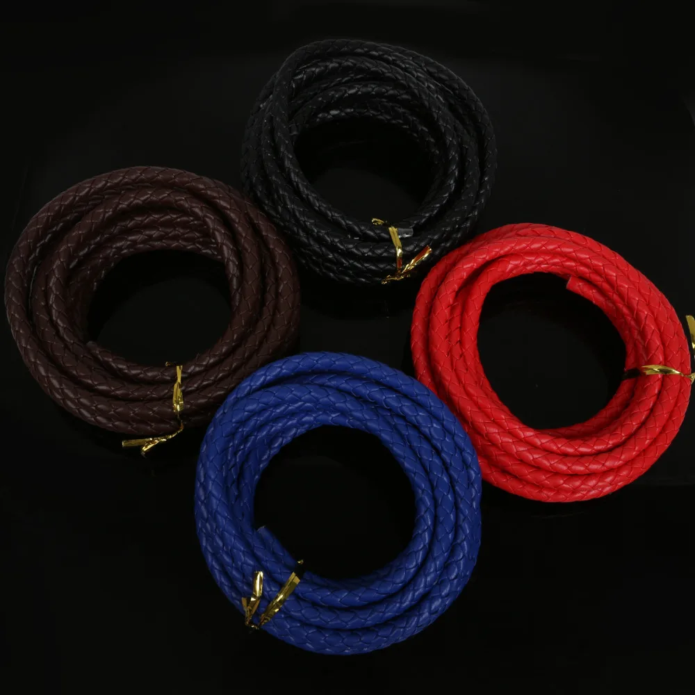 3m/lot 7mm black brown red blue Round Braided PU Leather Cord Rope ...