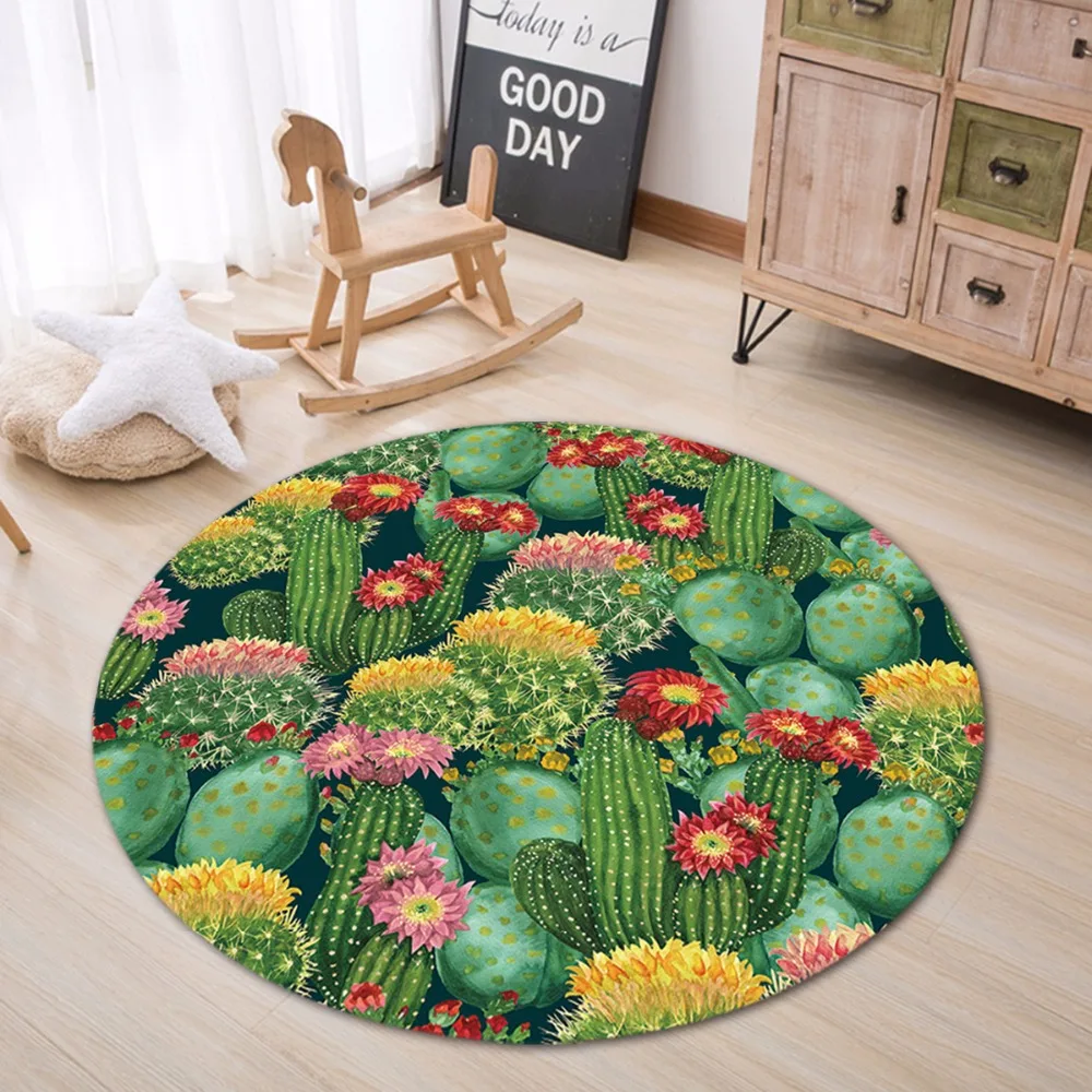 LB Green Cactus Round Crystal Velvet Area Rug And Carpet for Baby Kids ...