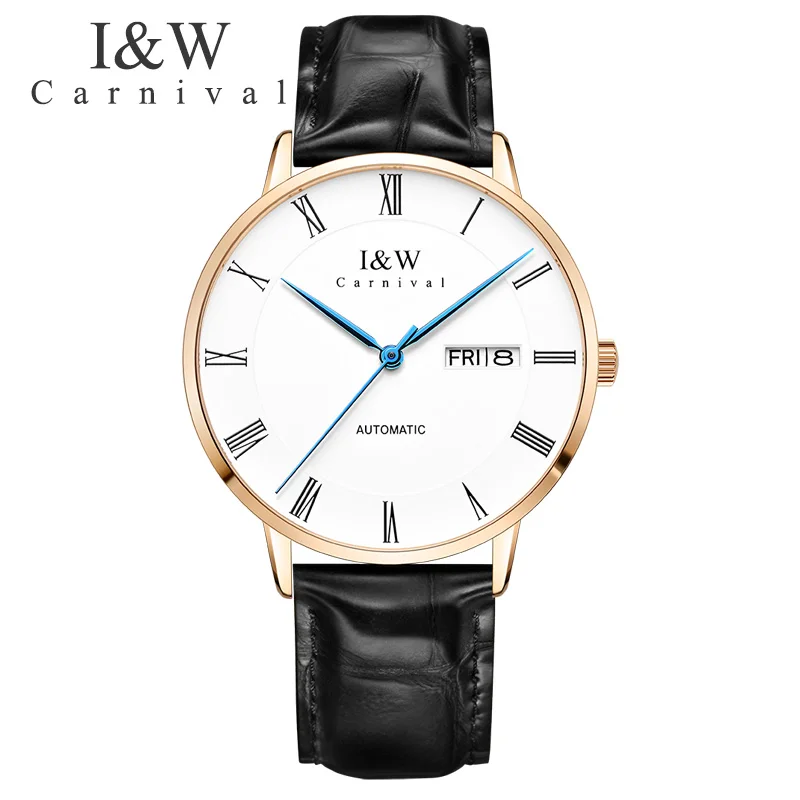 Carnival I&w Ultra Thin Automatic Watch Men Leather Strap Mechanical ...