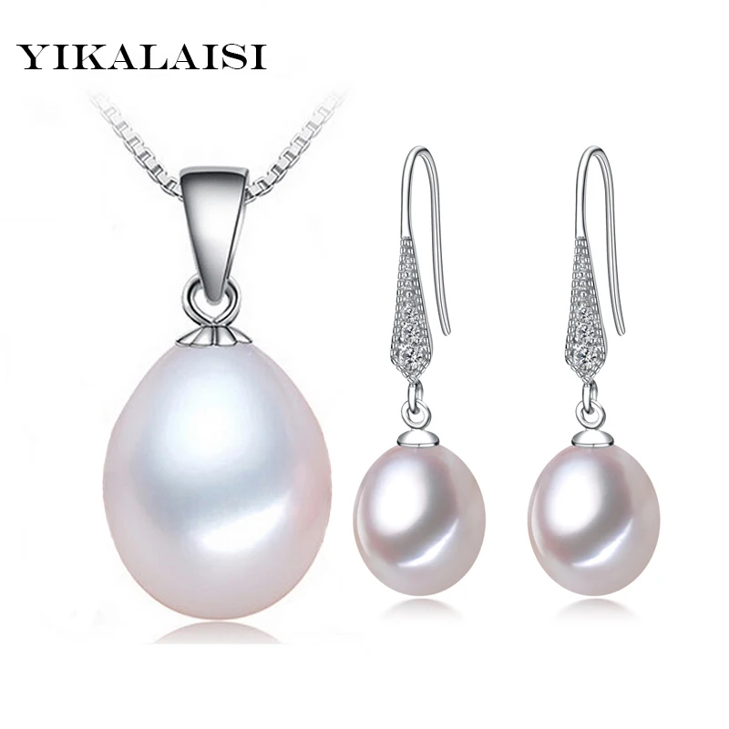 Yikalaisi 2017 Natural Freshwater Pearl Necklace Sets Pendant Drop