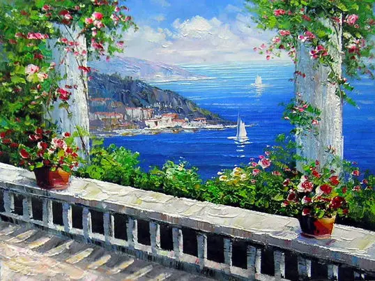 Oil-painting-summer-season-Mediterranean-landscape-with-still-life ...