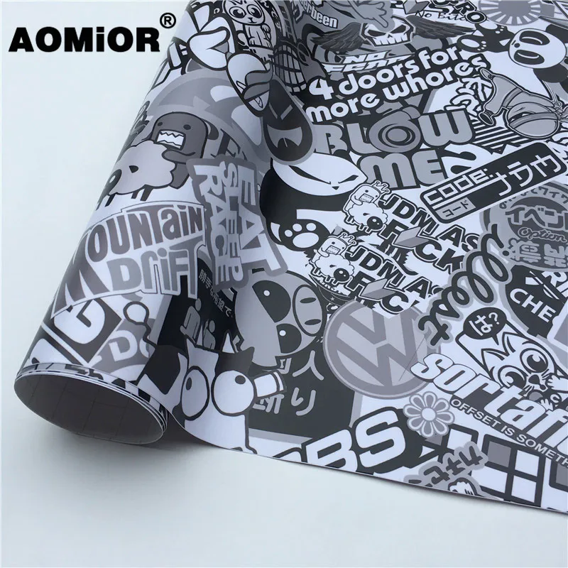 HD JDM Black White Sticker Bomb vinyl Wrap Car Vinyl Wrap Foil Sticker ...